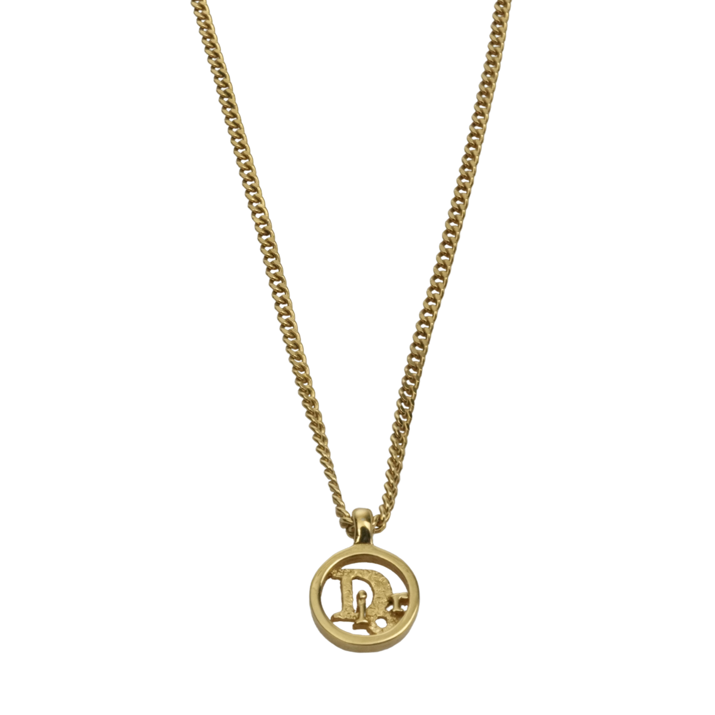 CHRISTIAN DIOR Logo Necklace Round Circle Pendant – Aime Vintage